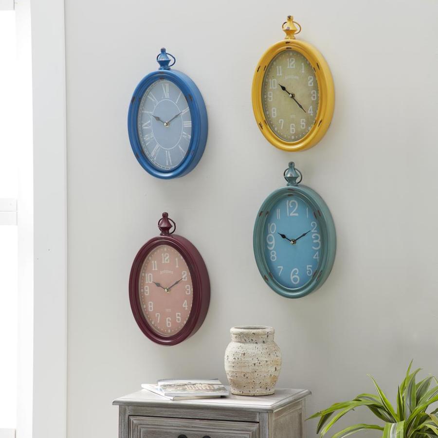 Grayson Lane Vintage Red Yellow Blue Metal Oval Wall Clocks Set of 4 8 ...