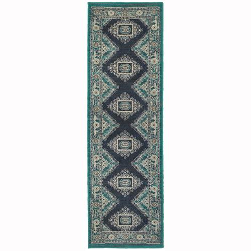 Archer Lane Hadden 2 x 8 Blue Indoor Geometric Runner in the Rugs ...