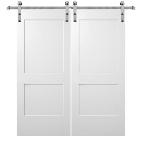 MMI DOOR 72-in x 80-in Primed 2-Panel Molded Composite Barn Door ...
