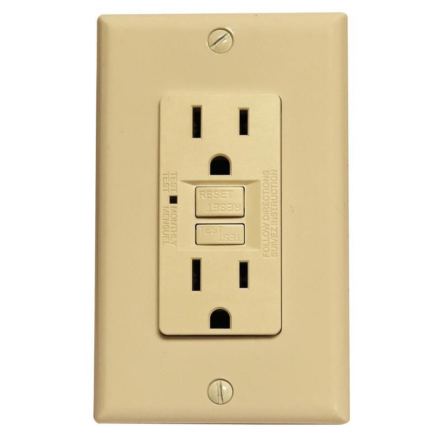 Ivory 15-Amp Square with Wall Plate Outlet GFCI Residential in the ...