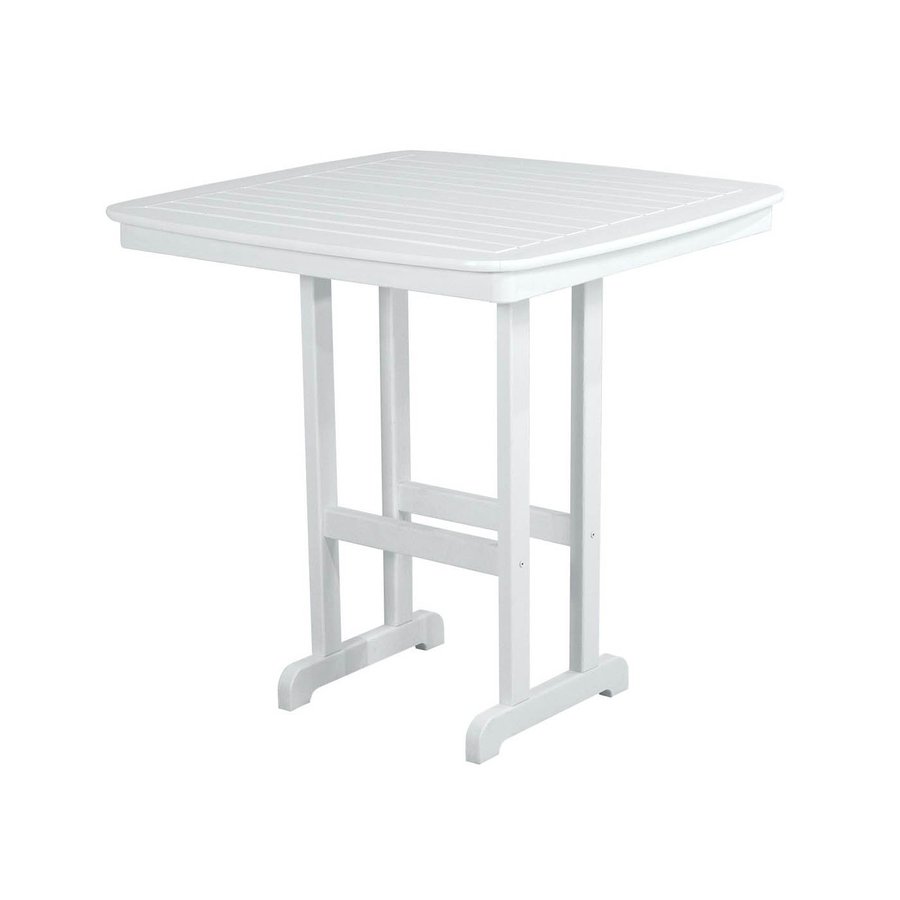 POLYWOOD 42.5-in White Recycled Plastic Square Patio Bar-Height Table ...