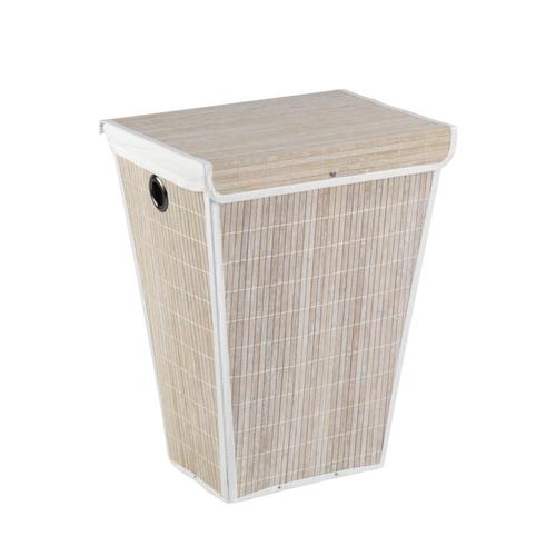 WENKO Wenko Laundry Chest Bamboo White Laundry Basket 55 L Conical in ...