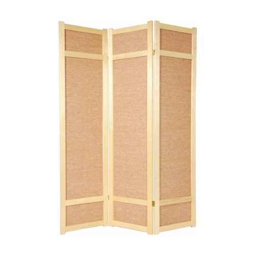 Oriental Furniture Jute 6-Panel Natural Wood and Fabric Folding Indoor ...