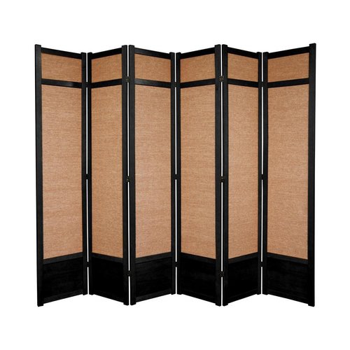 Oriental Furniture 6-Panel Black Fabric Folding Indoor Privacy Screen ...