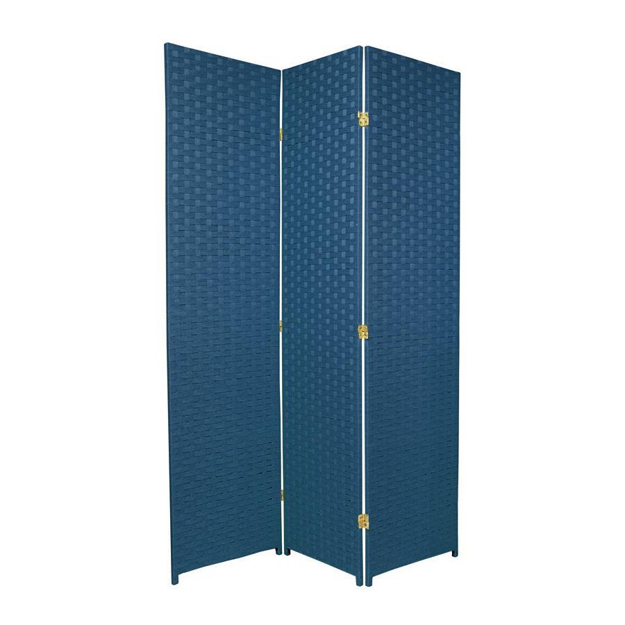 Oriental Furniture 3-Panel Blue Jean Woven Fiber Folding Indoor Privacy ...