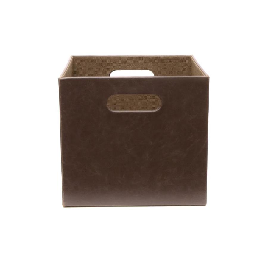Vintage 11.69-in W x 9.69-in H x 10.69-in D Dark Brown Faux Leather Bin ...