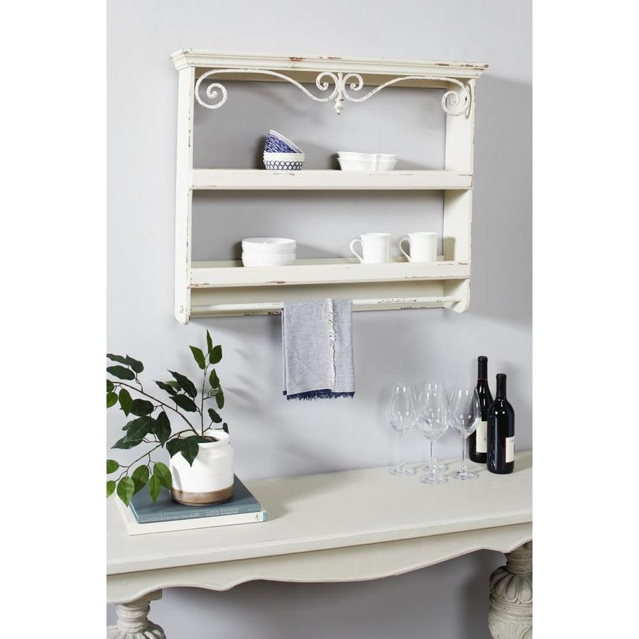 Grayson Lane Rectangular Distressed White Wood Wall Shelf with 2 ...