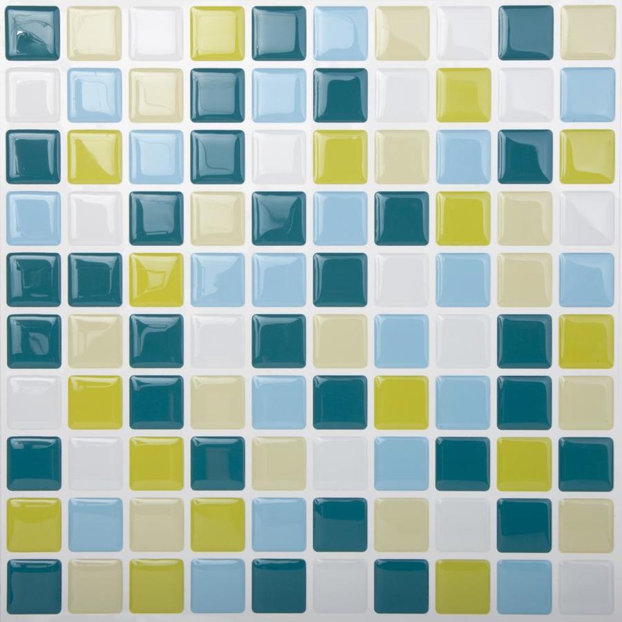 Tic Tac Tiles Square 10-Pack Green, Blue, White 10-in x 10-in Glossy ...