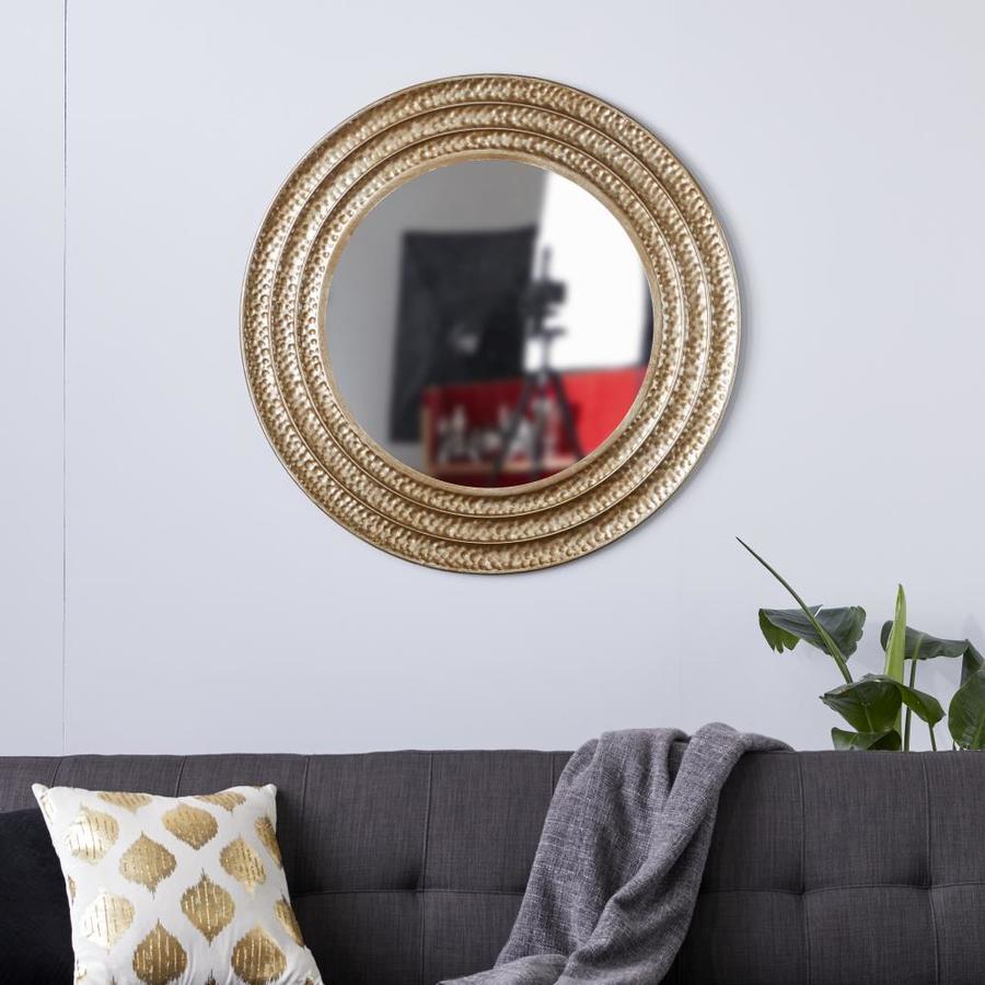 Grayson Lane Large Round Gold Metal Hammered Wall Mirror 40-in x 40-in ...