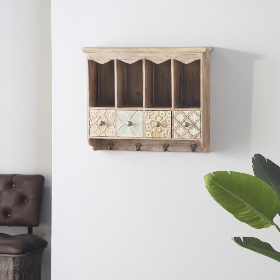 Grayson Lane Farmhouse Wooden Wall Shelf with Drawers and Hooks 23-in x ...