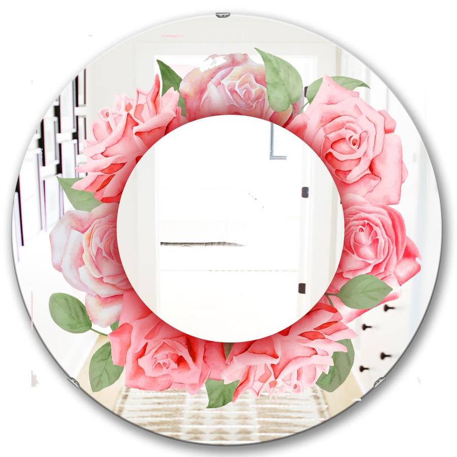 Designart Pink Roses Leaves' Farmhouse Mirror- Oval or Round Wall ...