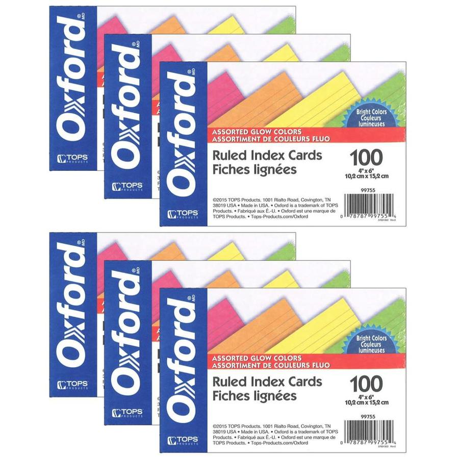 Oxford Glow Index Cards, 4 x 6 -in, 100 Per Pack, 6 Packs in the Paper ...