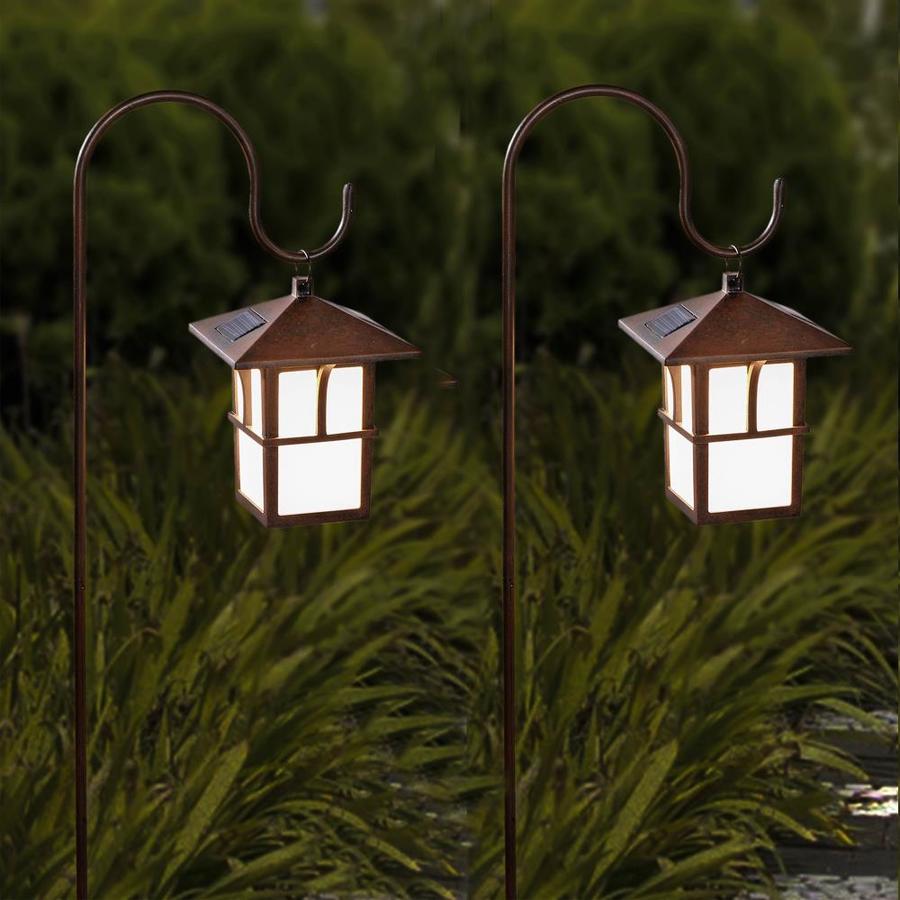 Luxen Home Set of 2 Pagoda Solar Lanterns with Metal Shepherd Hooks in ...