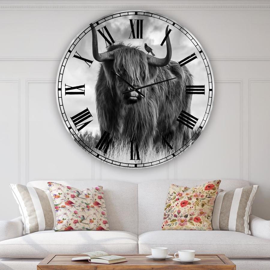 Designart Designart 'Longhaired Scottish Bull' Large Cottage Wall Clock ...