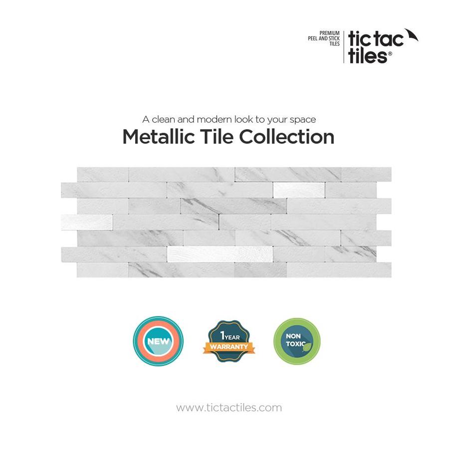 Tic Tac Tiles Metallic tiles 6-Pack Marble white Linear Mosaic ...
