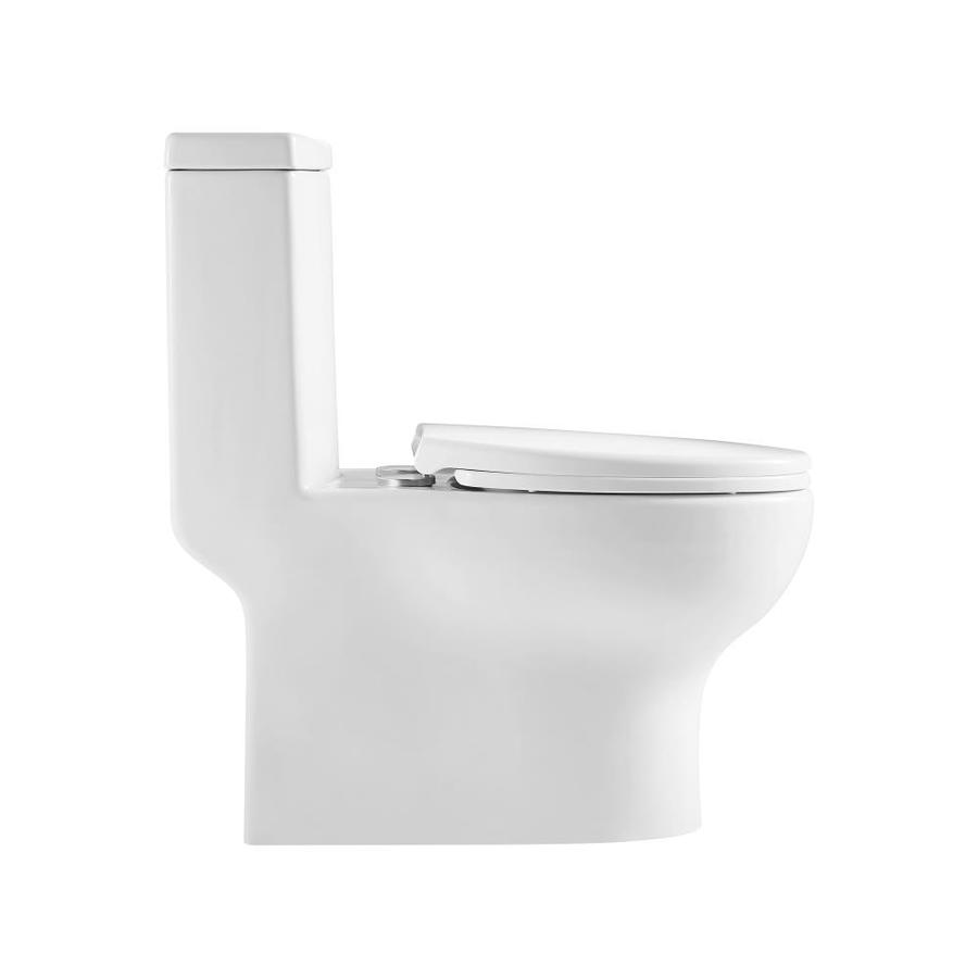 Clihome 1-piece 0.88 or 1.2 GPF Dual Flush Round Bowl Toilet in White ...
