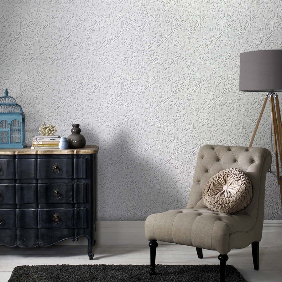 allen + roth White Vinyl Paintable Damask Wallpaper in the Wallpaper ...