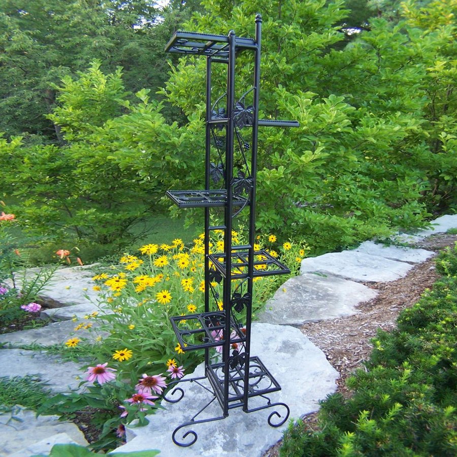 Oakland Living 64.5-in Black Rectangular Wrought Iron Plant Stand in ...