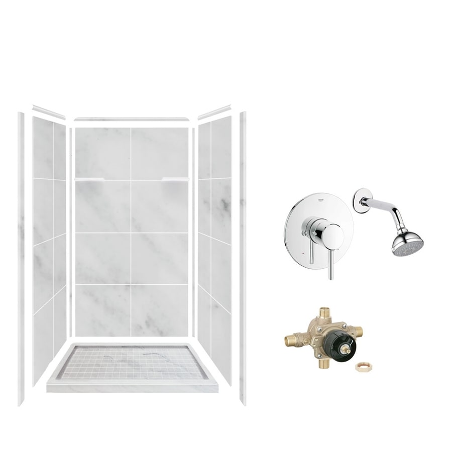 Style Selections White Carrara 5-Piece Alcove Shower Kit (Common: 36-in ...
