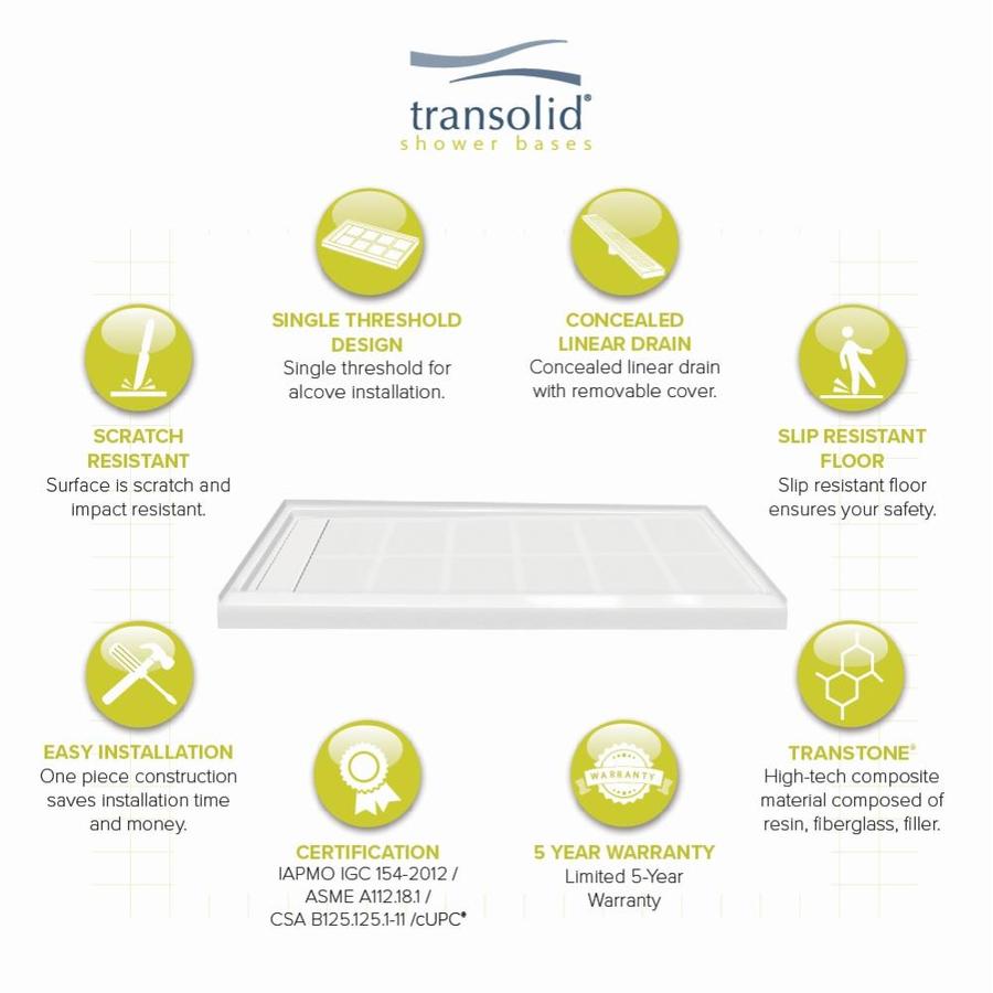 Transolid Linear White Solid Surface Shower Base 32-in W x 60-in L with ...