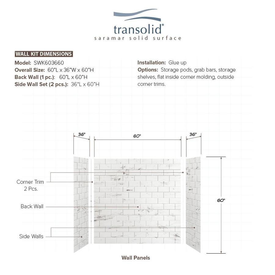 Transolid SaraMar White Venito Solid Surface Bathtub Wall Surround ...