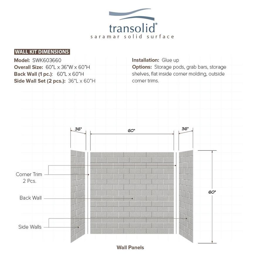 Transolid SaraMar Grey Beach Solid Surface Bathtub Wall Surround ...
