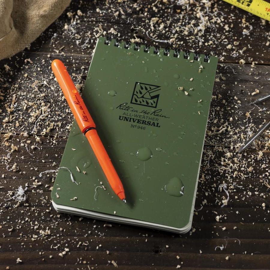 Rite in the Rain 4"X 6" Notebook, 3.25" Pen Green Notebook, Orange Pen ...
