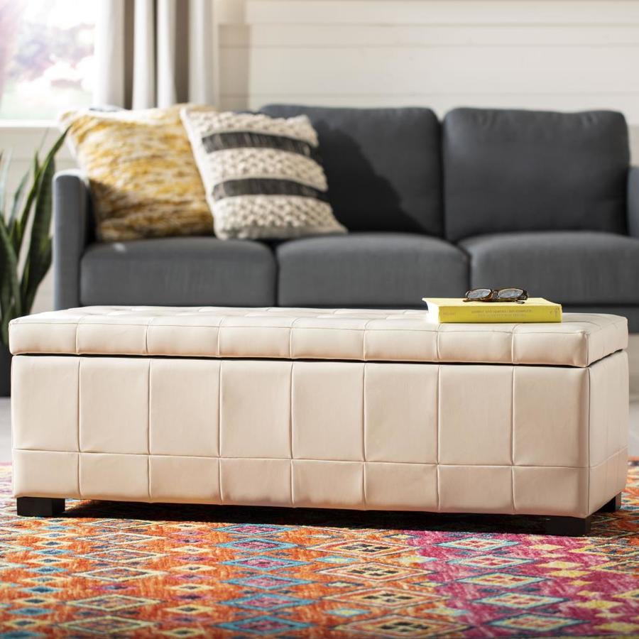 Safavieh Large Manhattan Casual Off White Faux Leather Storage Ottoman ...