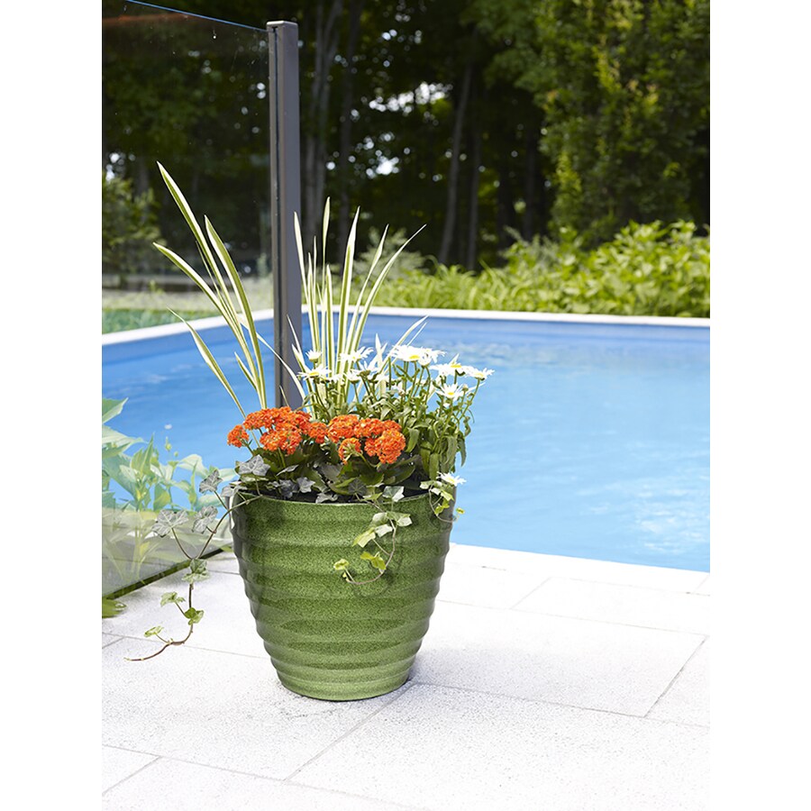 allen + roth 14-in x 11.5-in Green/Brown Resin Tapered Planter in the ...