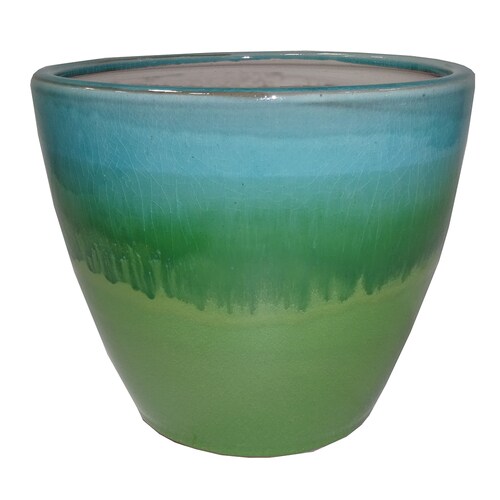 Allen + roth 10.04-in x 9.65-in Green Aqua Ceramic Planter at Lowes.com