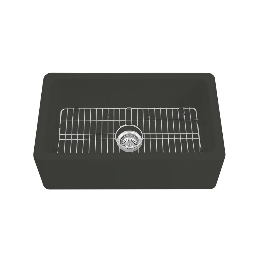 allen + roth Farmhouse Apron Front 33-in x 18-in Matte Black Single ...