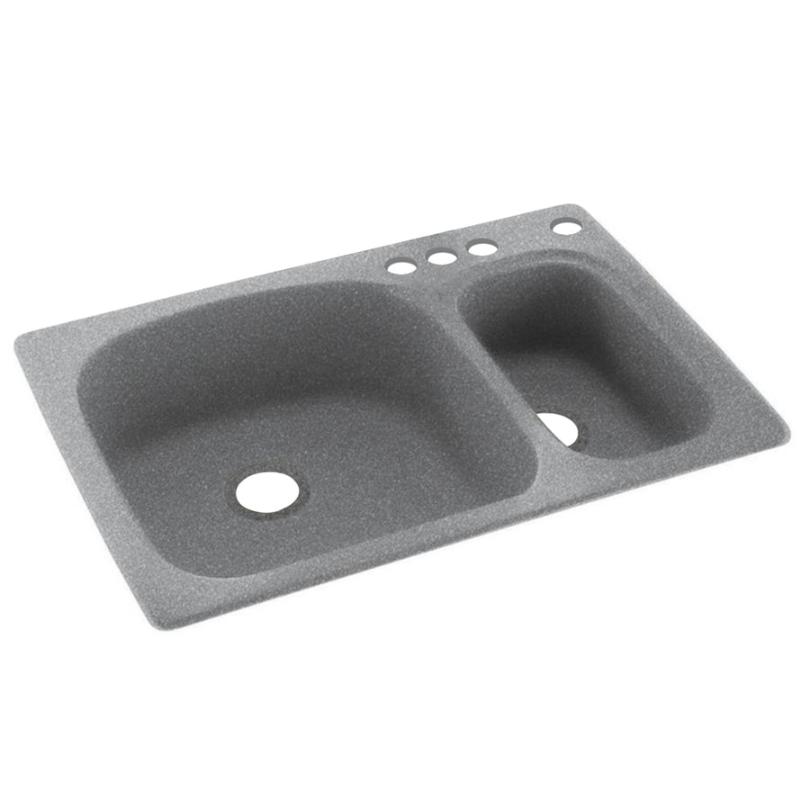 Swanstone 33-in x 22-in Gray Granite Double Offset Bowl Drop-In 4-Hole ...