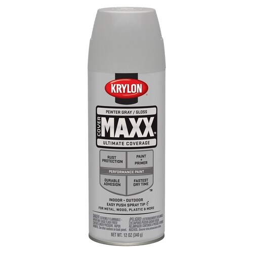 Krylon CoverMaxx CoverMaxx Gloss Pewter Gray Spray Paint and Primer In ...