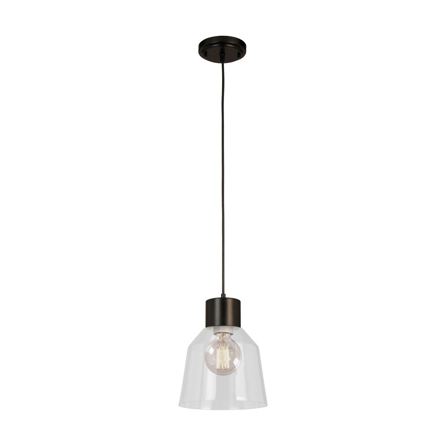 allen + roth Mackensie Matte Black Traditional Clear Glass Bell Pendant ...