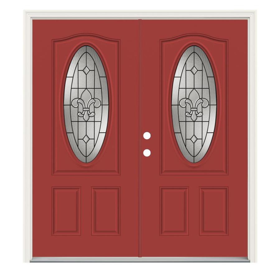 JELD-WEN Nola Oval Lite Decorative Glass Right-Hand Inswing Persimmon ...