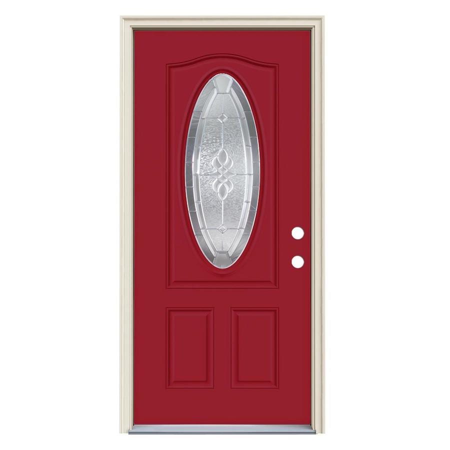 JELD-WEN Hampton Oval Lite Decorative Glass Left-Hand Outswing Roma Red ...
