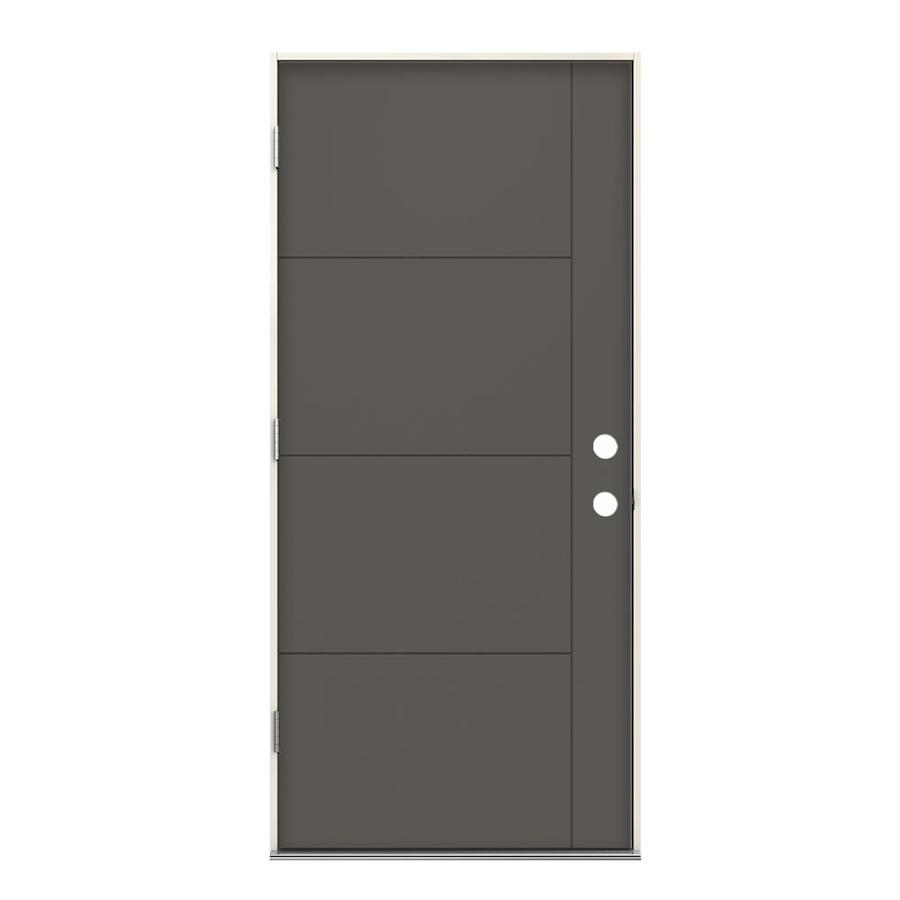 JELD-WEN Right-Hand Outswing Timber Gray Painted Fiberglass Prehung ...