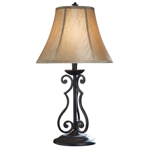 Portfolio 24-1/2"H Bronze Scroll Table Lamp with Tan Shade at Lowes.com