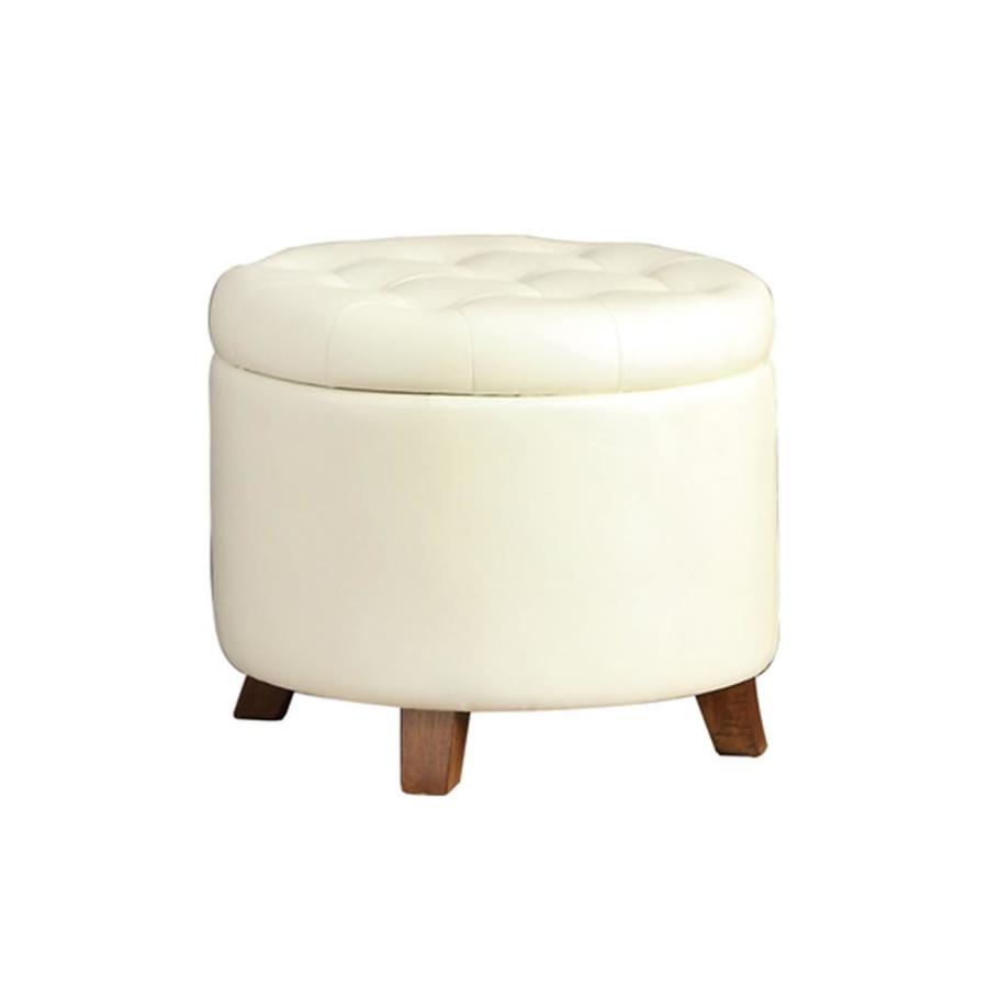 Poundex Casual White Faux Leather Round Storage Ottoman at Lowes.com