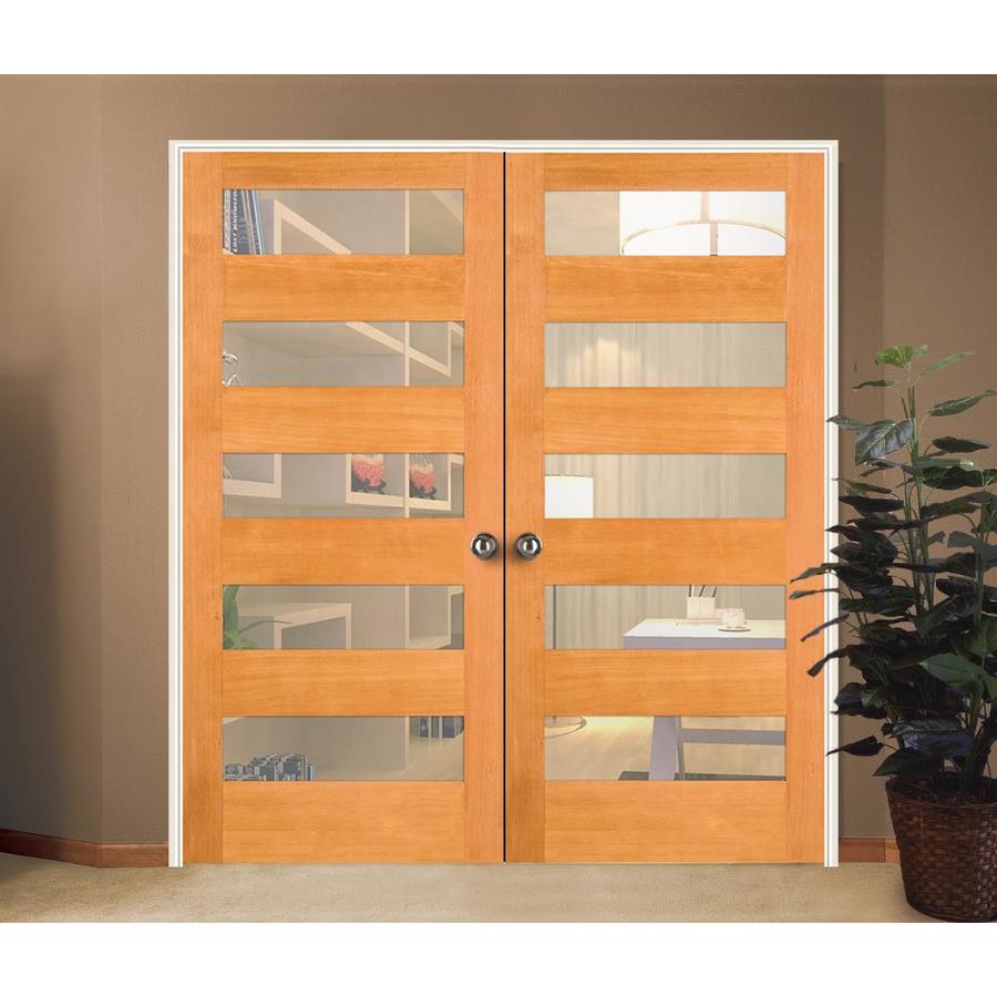 SIMPSON 56-in x 80-in Brown 5-Panel Equal Clear Glass Solid Core ...