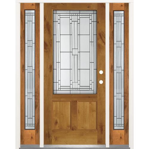 SIMPSON 3/4 Lite Decorative Glass Left-Hand Inswing Brown Wood Prehung ...