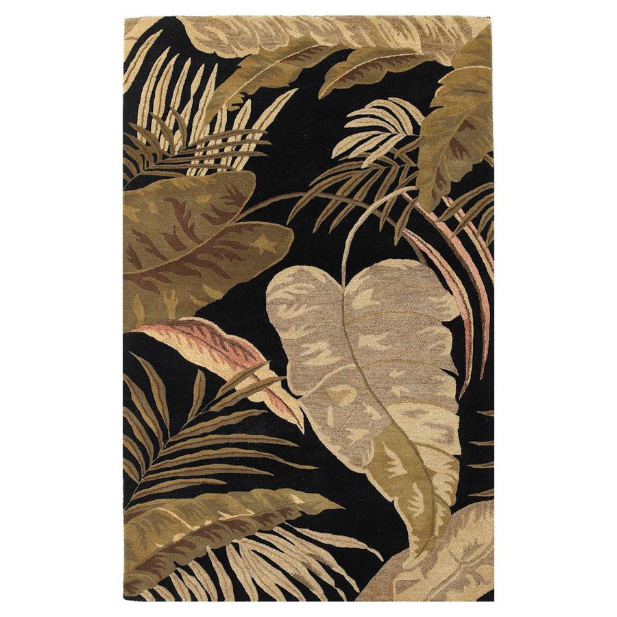 KAS Rugs Floral Chic Black Rectangular Indoor Tufted Tropical Area Rug ...