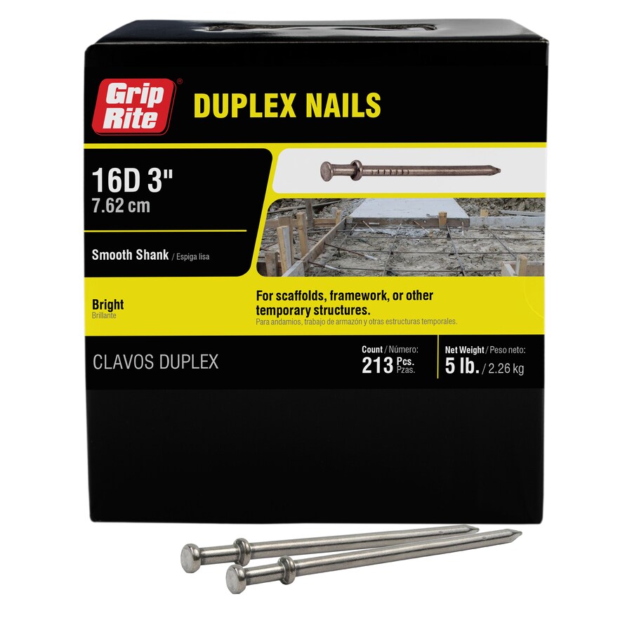 Grip-Rite 3-in 8-Gauge Bright Steel Interior/Exterior Duplex Nails (5 ...