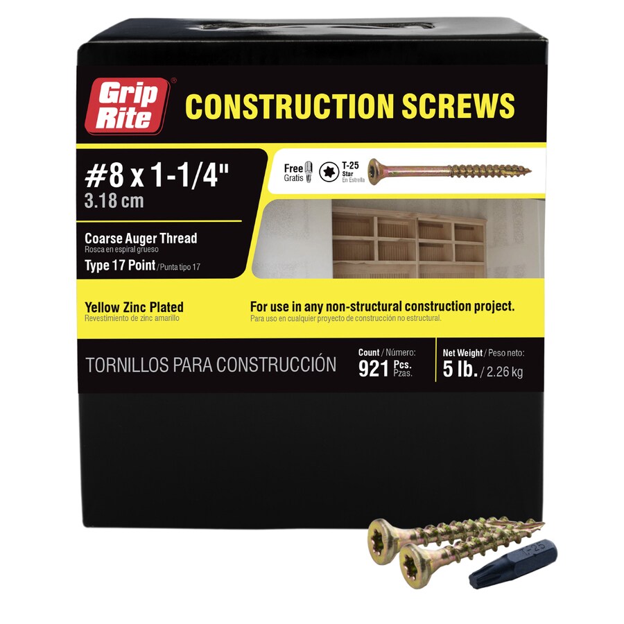Grip-Rite #8 x 1-1/4-in Gold Yellow Zinc Bugle Interior Wood Screws (5 ...