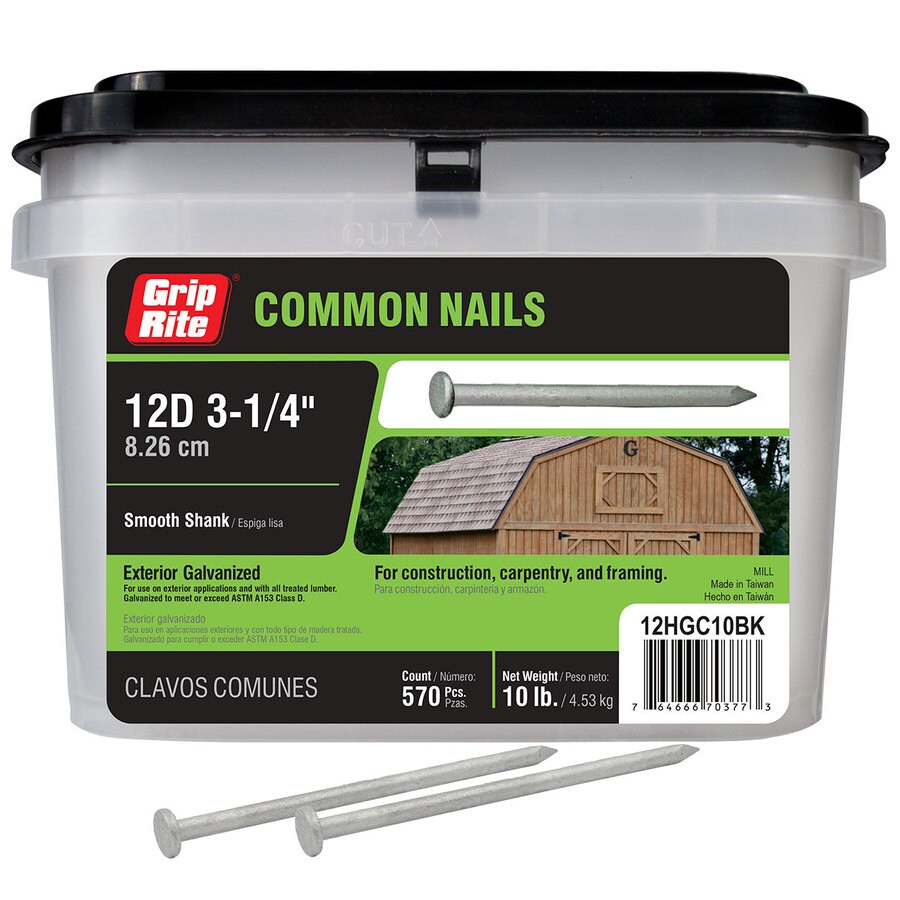 Grip-Rite 10lb Common Nail Galv 12d in the Common Nails department at ...