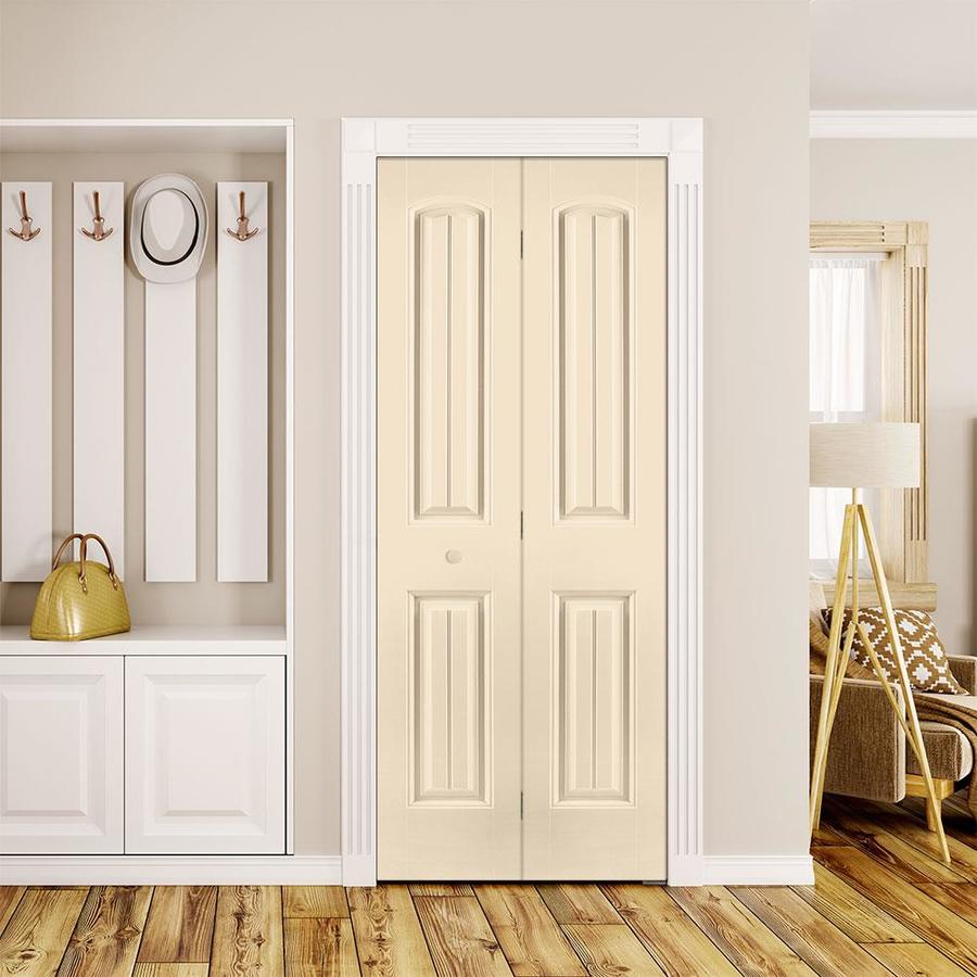 Masonite Cheyenne 30-in x 80-in Cream N Sugar 2-Panel Round Top Plank ...