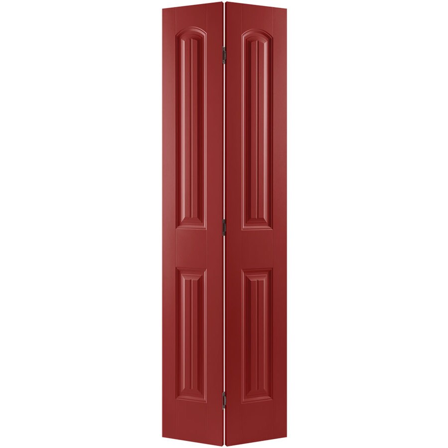 Masonite Cheyenne 24-in x 80-in Barn Red 2-Panel Round Top Plank ...