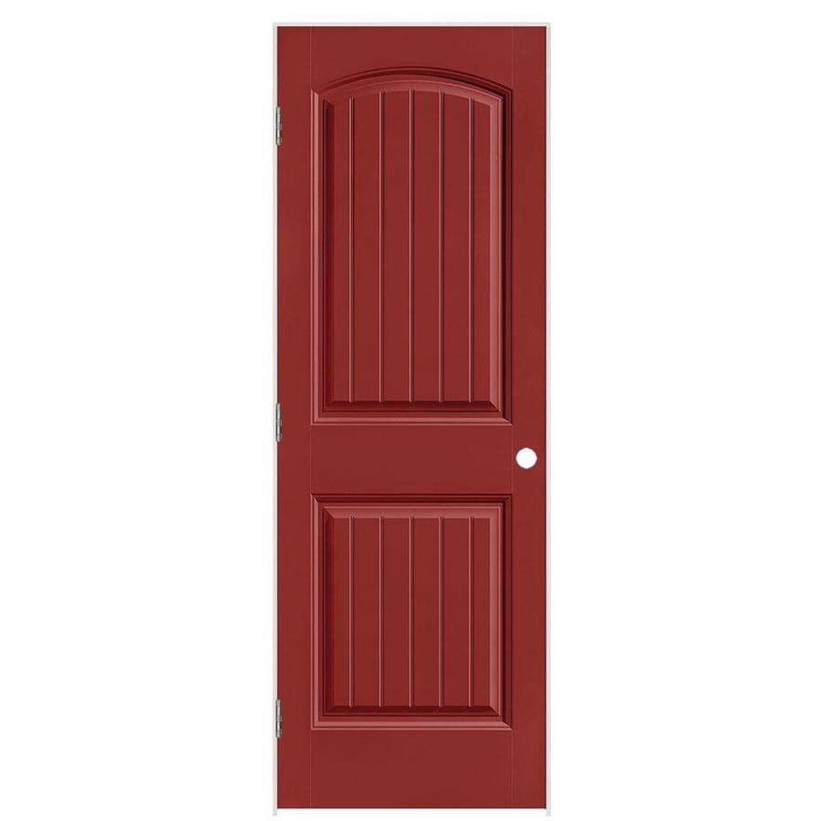 Masonite Cheyenne 28-in x 80-in Barn Red 2-Panel Round Top Plank Hollow ...