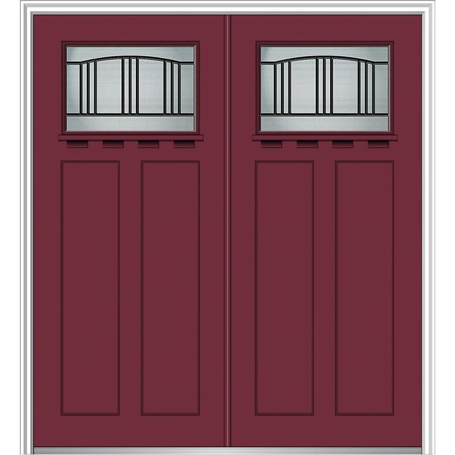 MMI DOOR Craftsman Decorative Glass Left-Hand Inswing Burgundy Painted ...