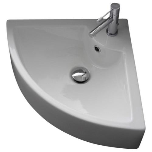 Nameeks Square White Ceramic Wall-Mount Triangular Bathroom Sink with ...